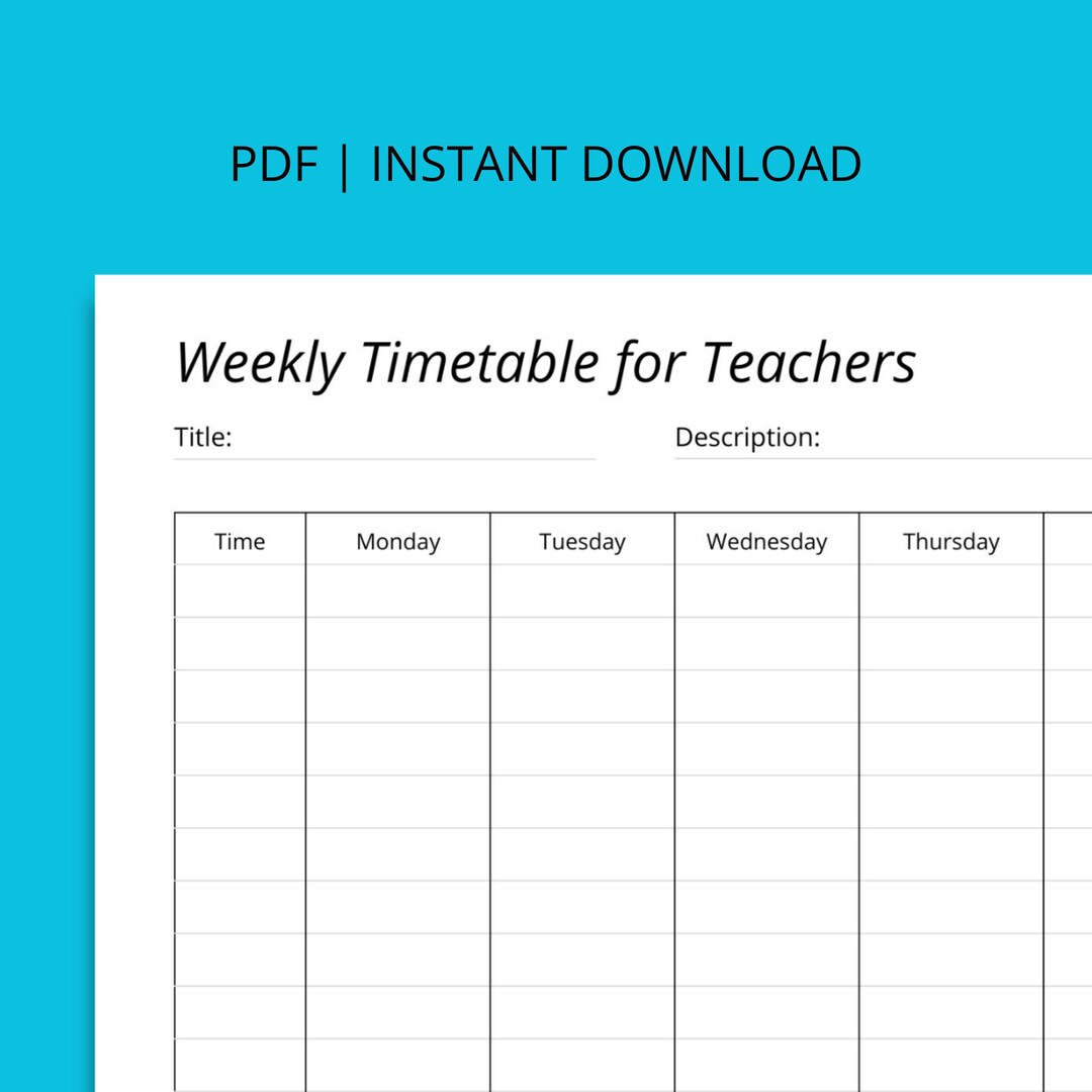 Teacher Weekly Timetable Printable | Class Schedule Organizer - Etsy