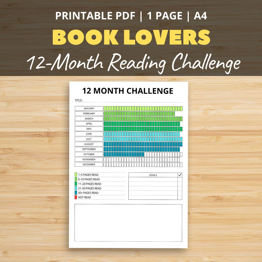 12-month Reading Challenge for Book Lovers | Printable PDF A4 - Etsy