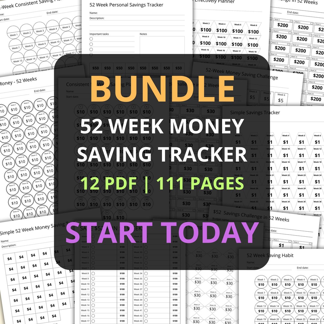 52 Week Money Saving Tracker Bundle | Yearly Savings Challenge ...