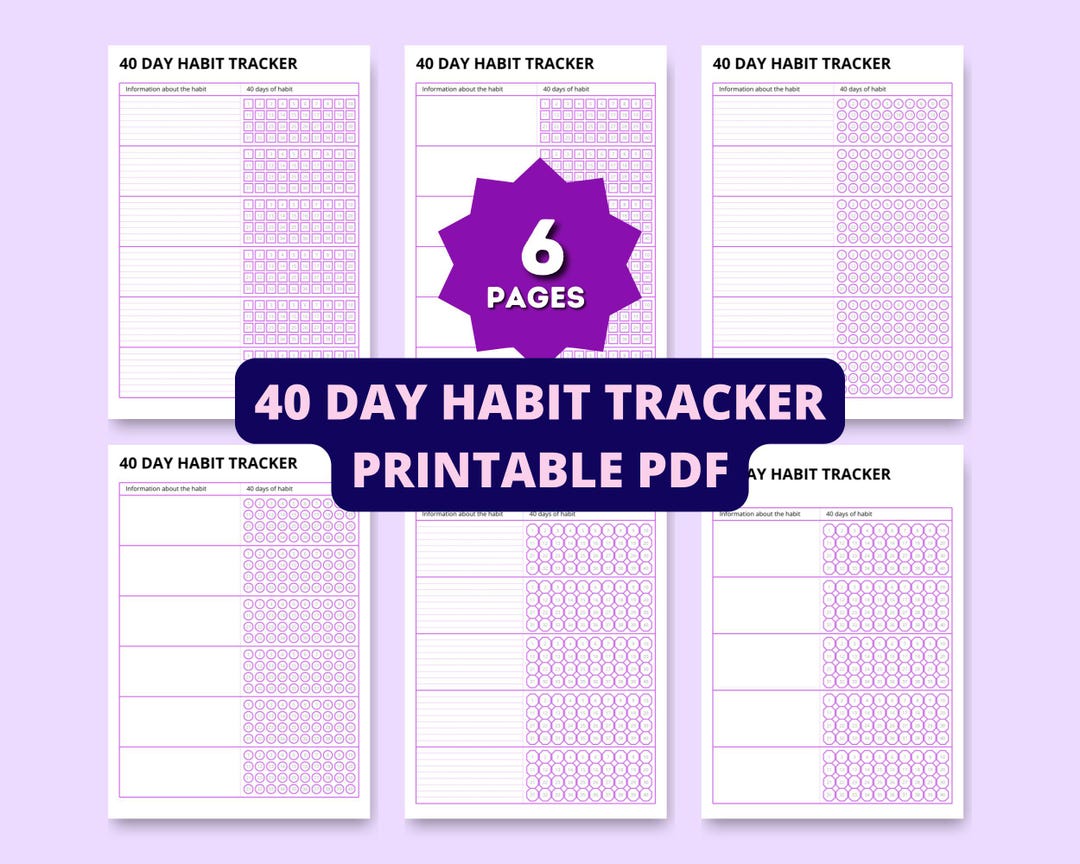 40 Day Habit Tracker Daily Progress Sheet PDF - Etsy