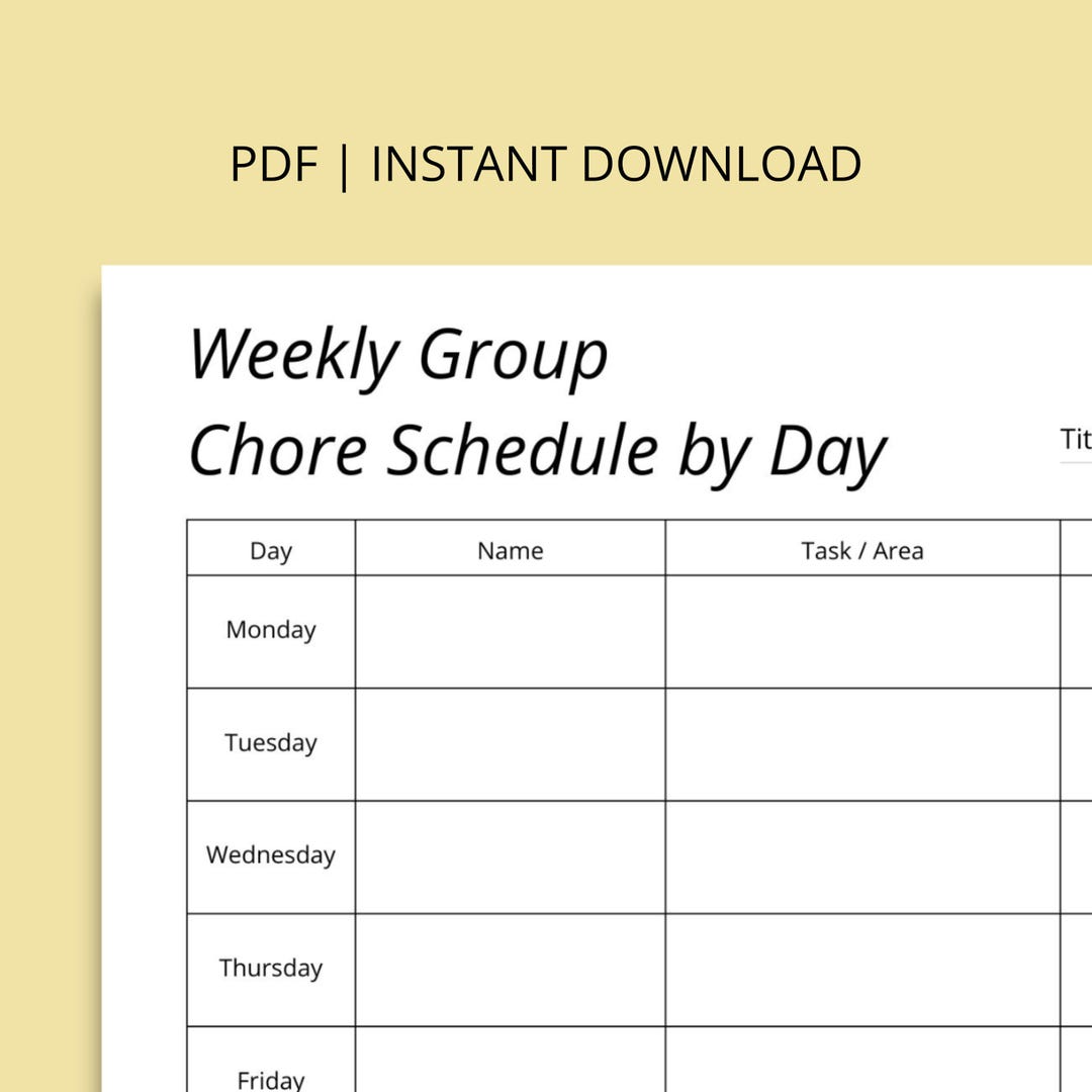 Weekly Group Chore Schedule | Printable Task List - Etsy