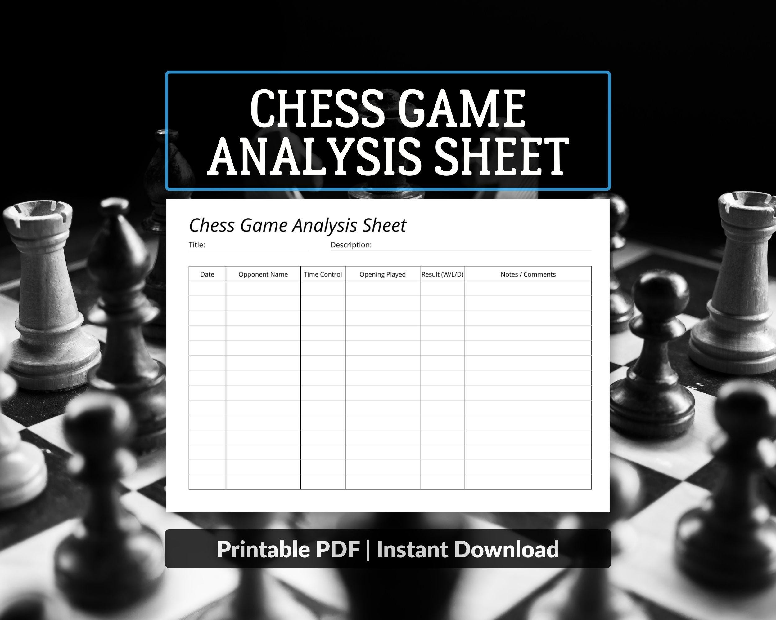 Chess Game Analysis Sheet 2026: Performance Tracker (PDF Download A4 ...