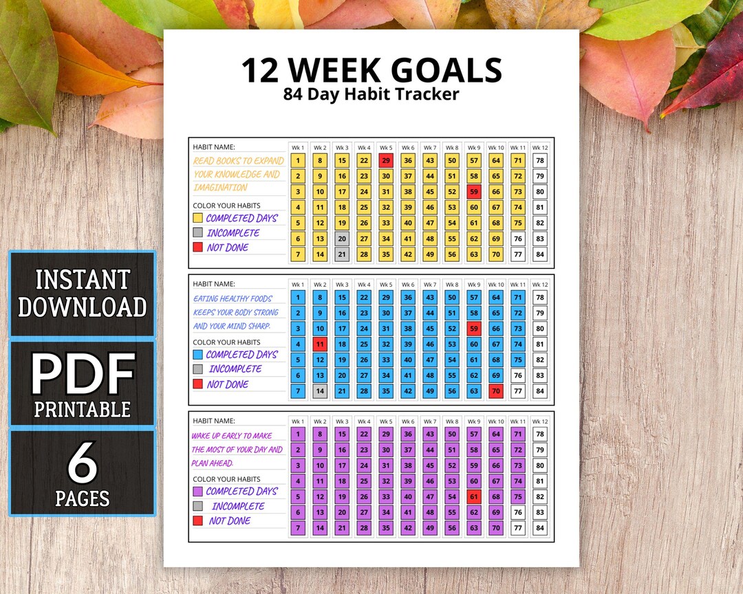 12 Week Goal Planner & To-do List | 84 Day Habit Tracker Printable ...