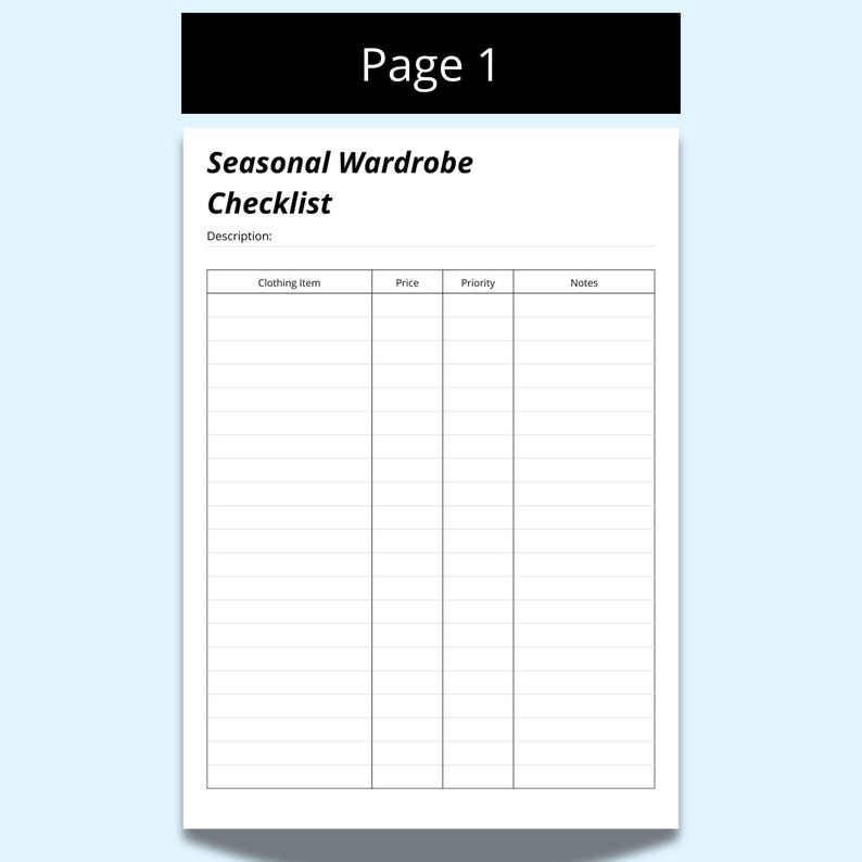 2026 Seasonal Wardrobe Checklist: Printable Shopping Planner - Etsy