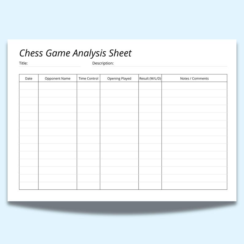Chess Game Analysis Sheet 2026: Performance Tracker (PDF Download A4 ...