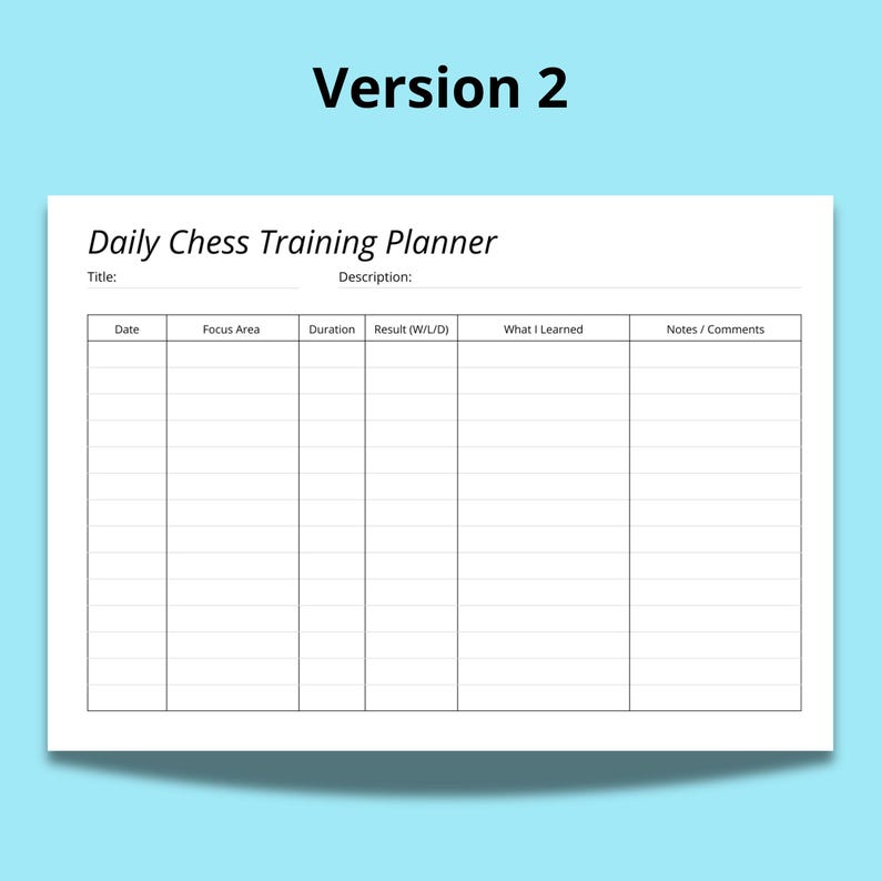 2026 Daily Chess Training Planner: Skills Tracker (PDF Download A4 Size ...