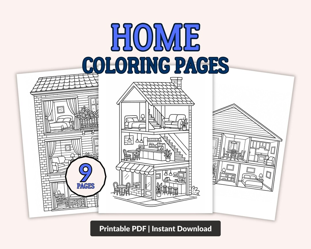 House Interior Coloring Pages for Adults | Printable Room Coloring ...