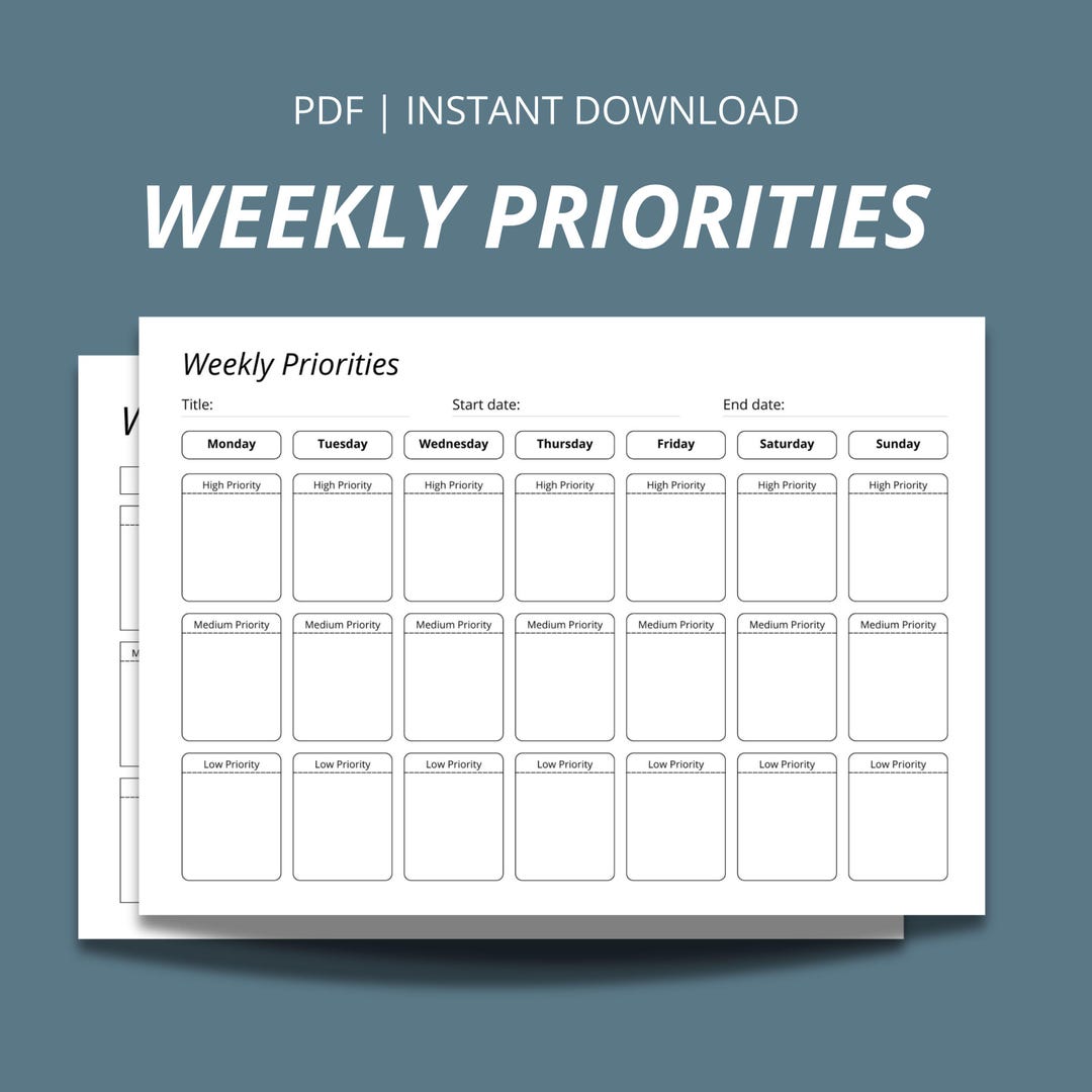Printable Weekly Priorities Planner | Simple Task Organizer - Etsy