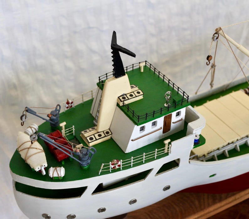 Handcrafted Wooden Cargo Ship Model: 95cm Vintage Nautical Decor - Etsy