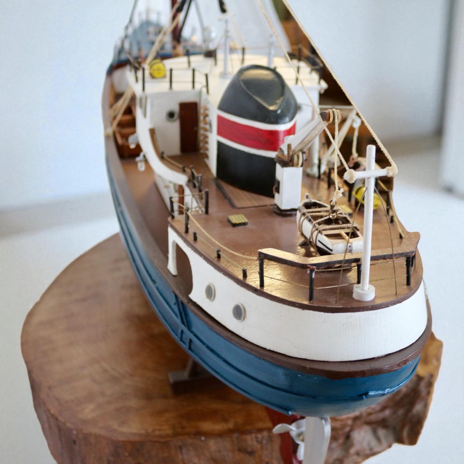 Handmade Wooden Fishing Boat Model: Scandinavian Nautical Decor, 88cm ...