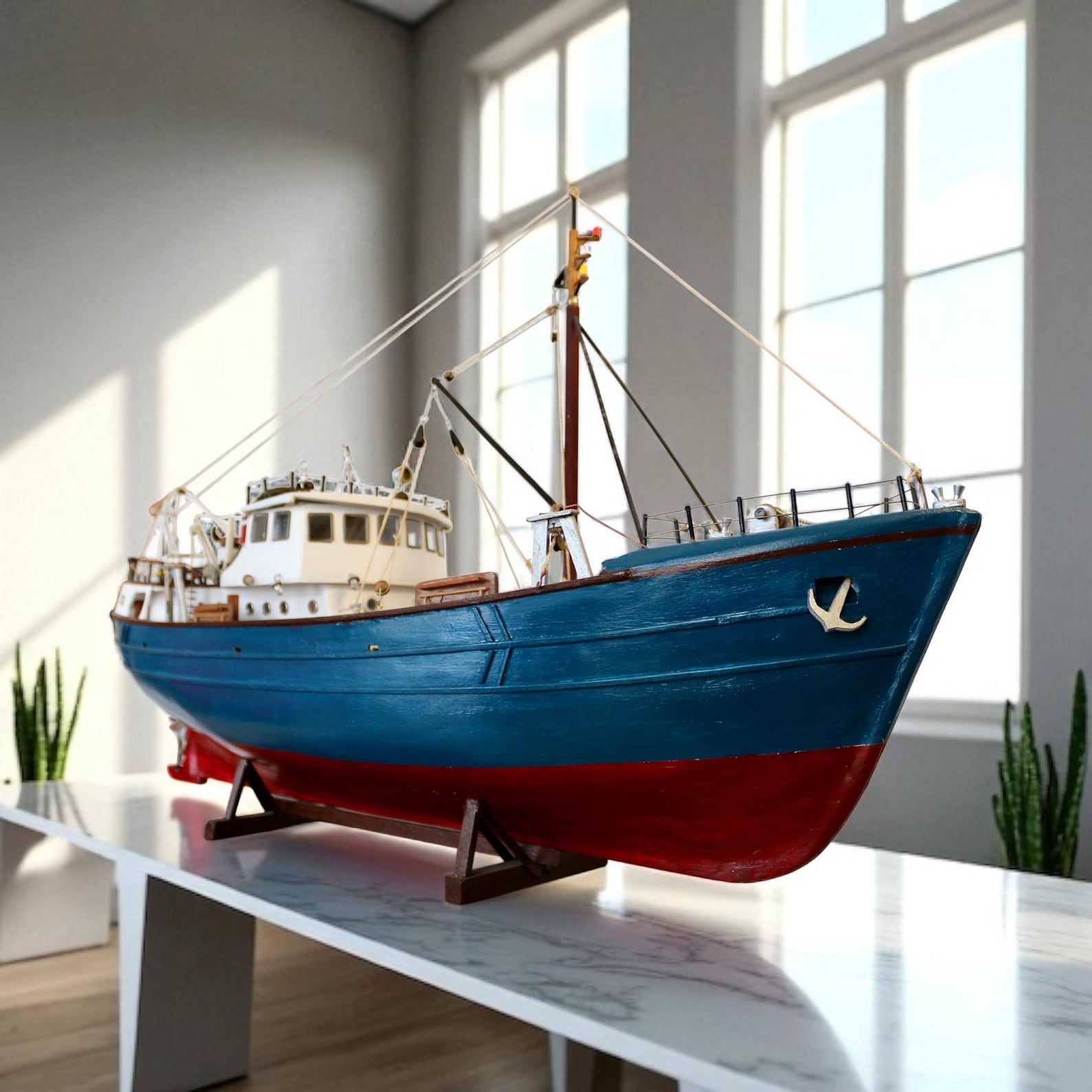 Handmade Wooden Fishing Boat Model: Scandinavian Nautical Decor, 88cm ...