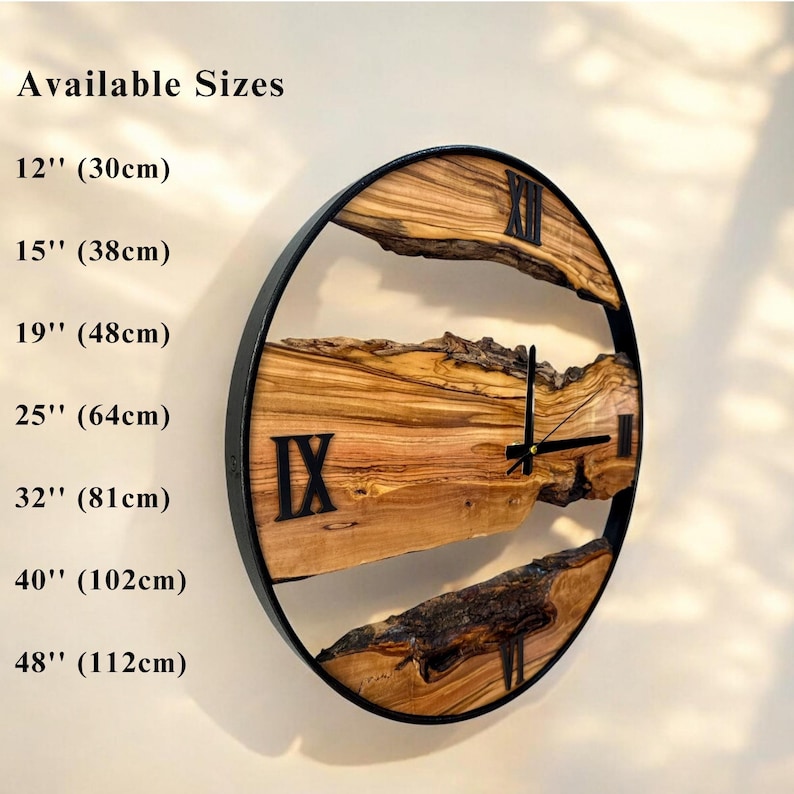 Handmade Olive Wood Live Edge Clock: Rustic Metal Frame Wall Art - Etsy