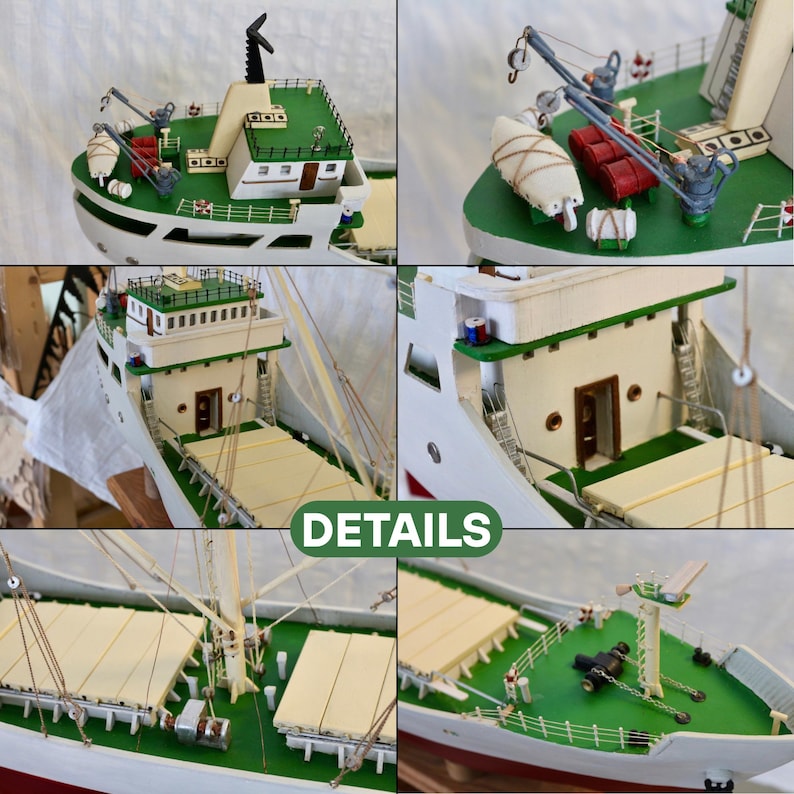 Handcrafted Wooden Cargo Ship Model: 95cm Vintage Nautical Decor - Etsy