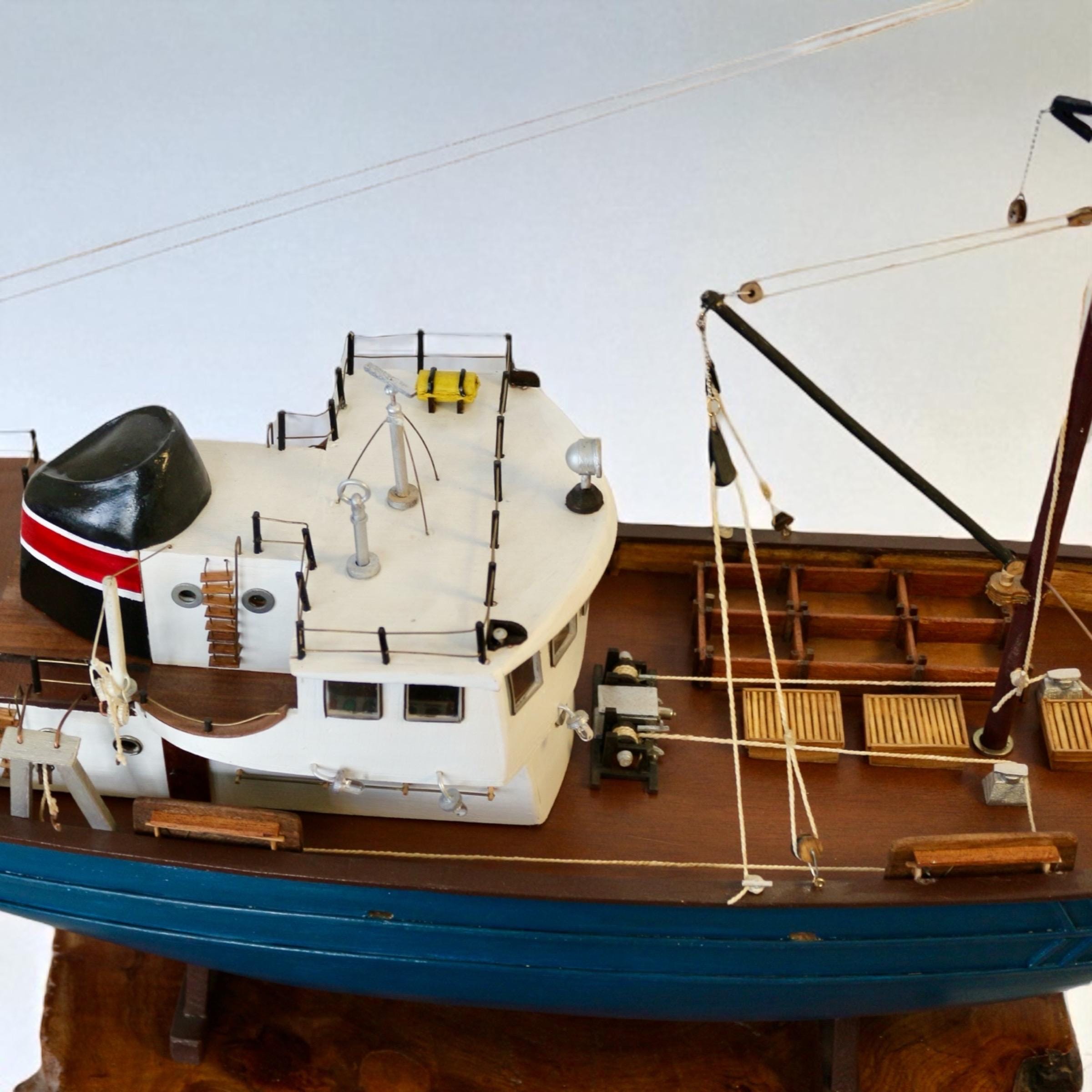Handmade Wooden Fishing Boat Model: Scandinavian Nautical Decor, 88cm ...