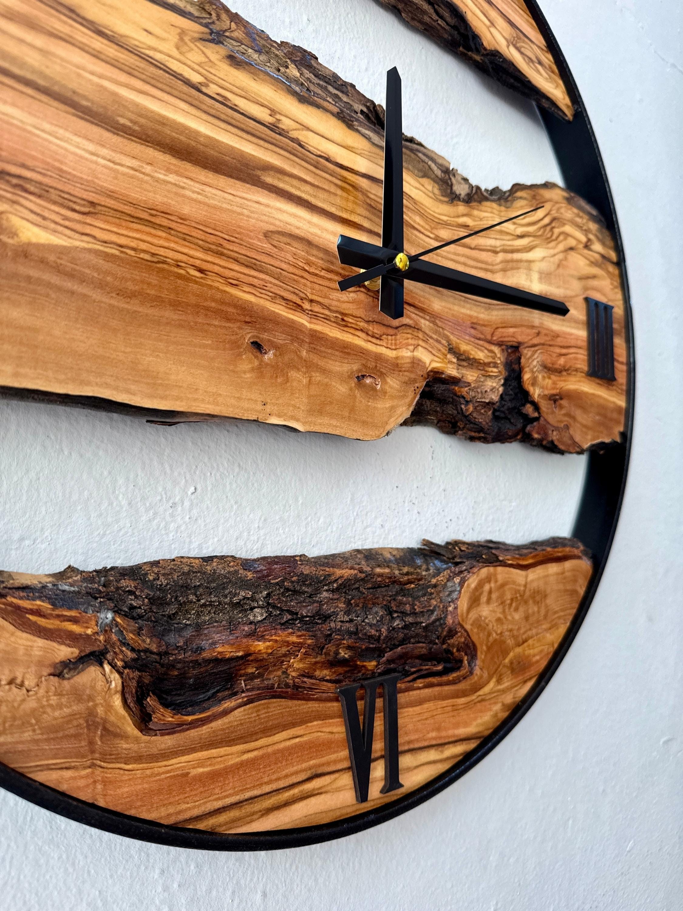 Handmade Olive Wood Live Edge Clock: Rustic Metal Frame Wall Art - Etsy