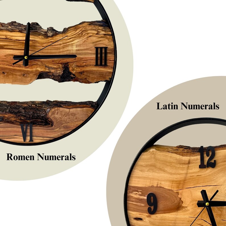 Handmade Olive Wood Live Edge Clock: Rustic Metal Frame Wall Art - Etsy