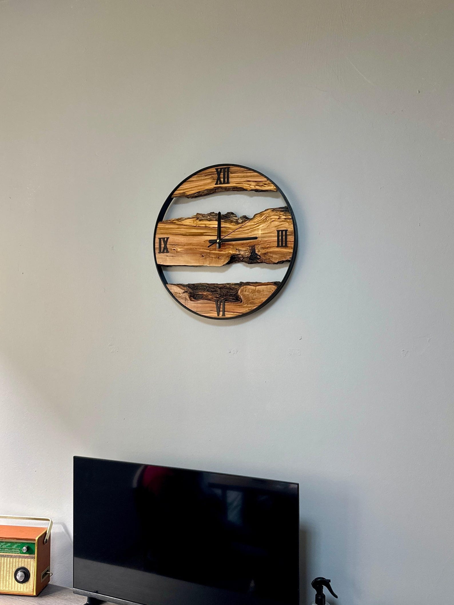 Handmade Olive Wood Live Edge Clock: Rustic Metal Frame Wall Art - Etsy