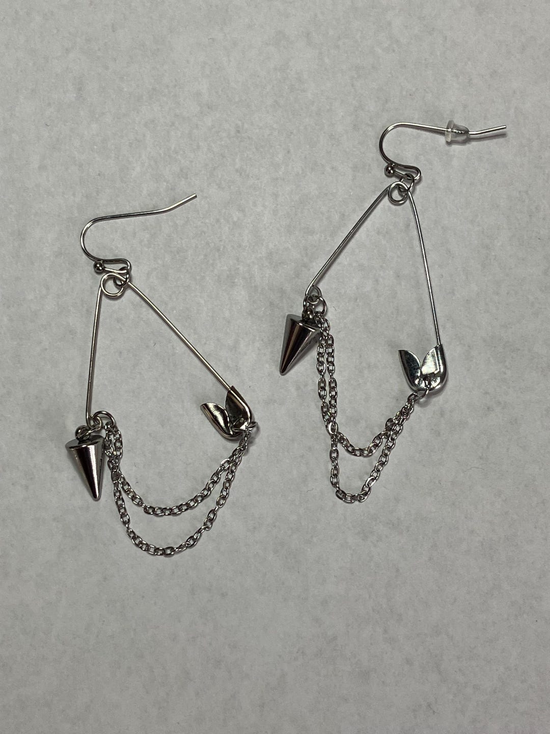 Dangly Spike Safety Pin Chain Earings Jewelry - Etsy