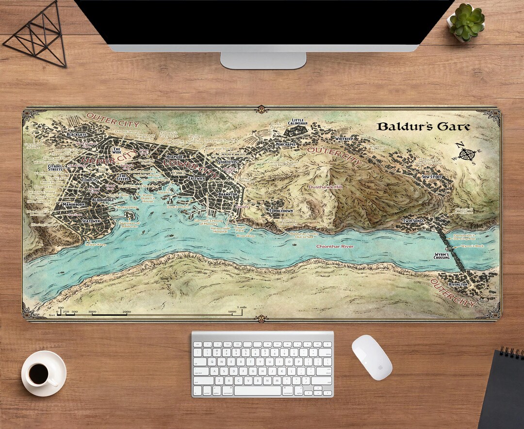 Baldur's Gate Map Desk Mat | Dungeons & Dragons Mouse Pad | Large Desk ...