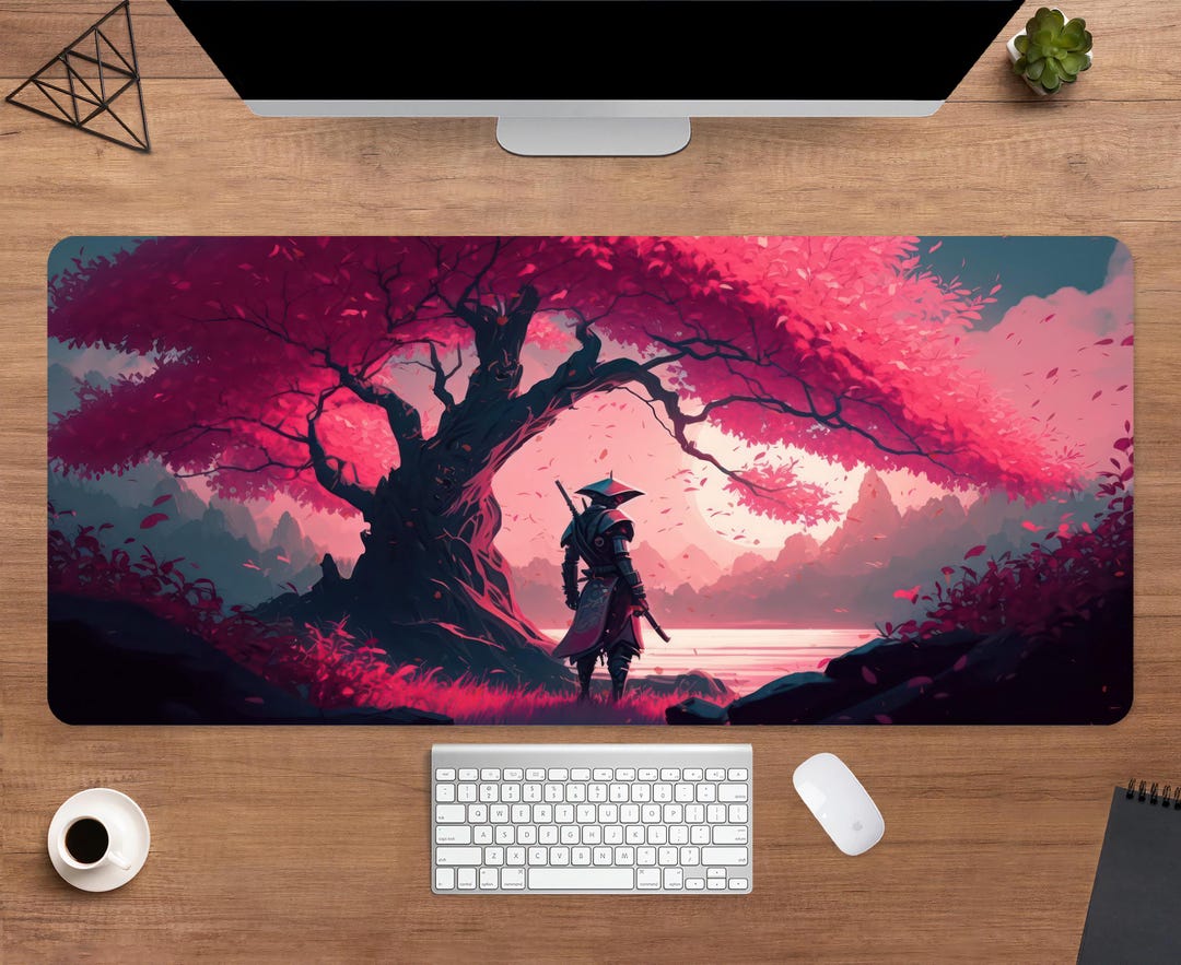 Japanese Samurai Desk Mat | Sakura Tree Mouse Pad | Large Desk Pad ...
