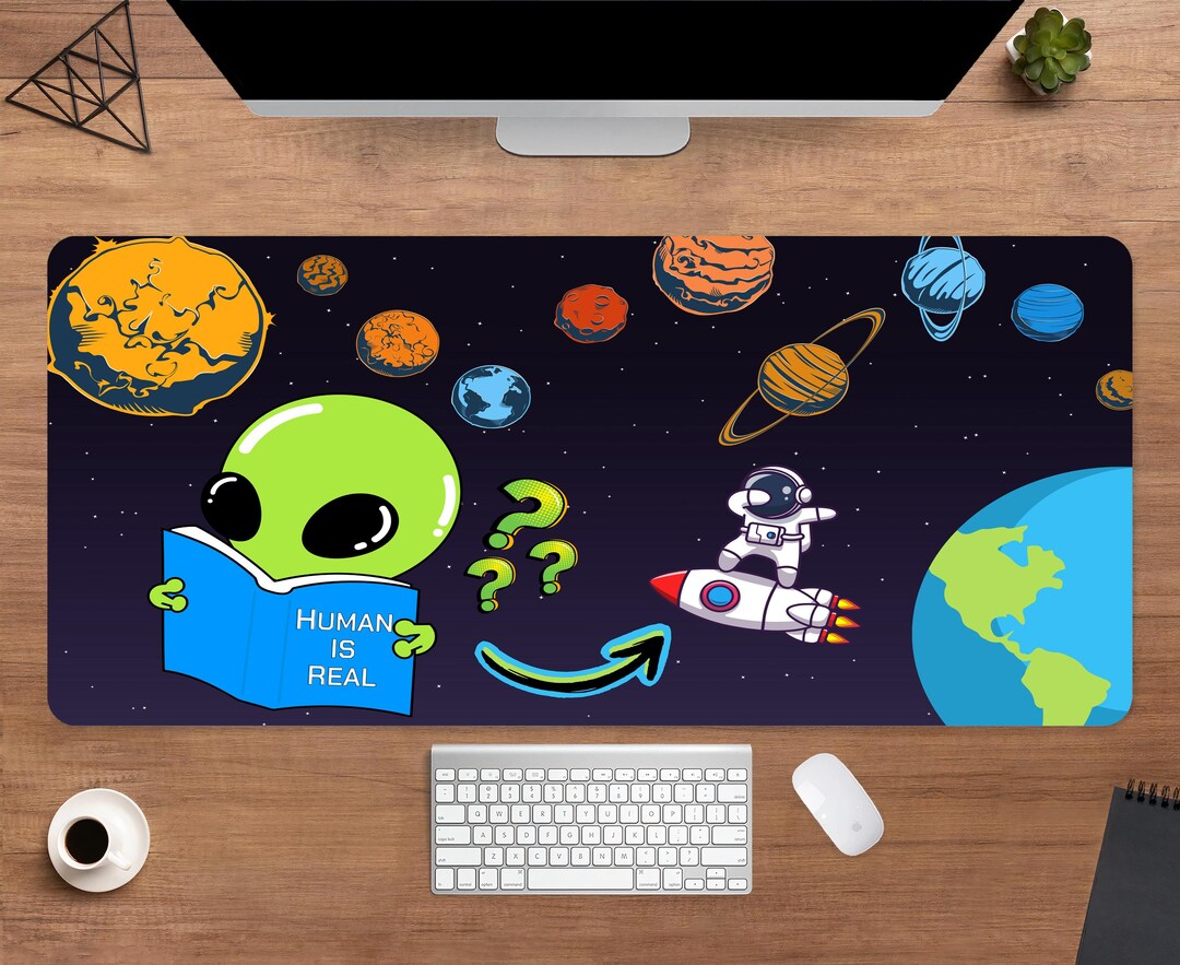 Funny Alien & Astronaut Desk Mat | Space Mouse Pad | Large Desk Pad ...