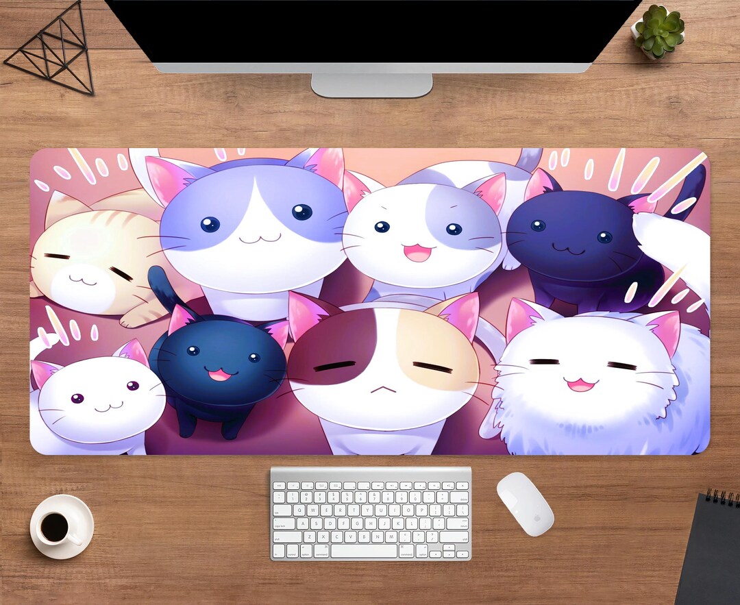 Kawaii Cats Desk Mat | Cute Anime Cat Mouse Pad | Large Desk Pad ...