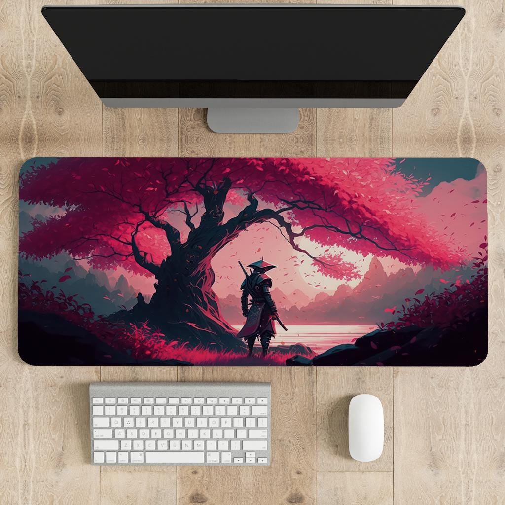 Japanese Samurai Desk Mat | Sakura Tree Mouse Pad | Large Desk Pad ...
