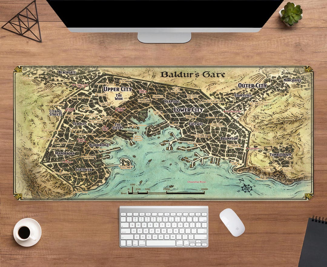 Baldur's Gate Map Desk Mat | Dungeons & Dragons Mouse Pad | Large Desk ...