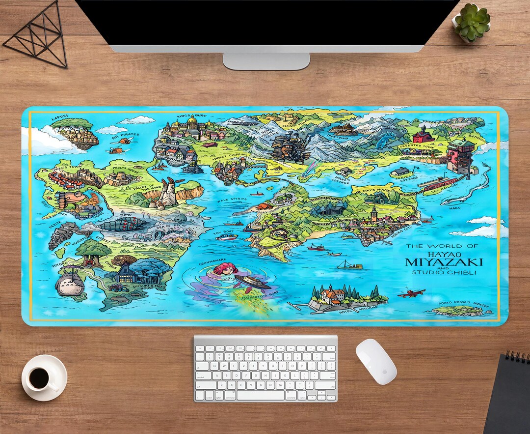 Studio Ghibli World Map Desk Mat | Miyazaki Anime Mouse Pad | Large ...