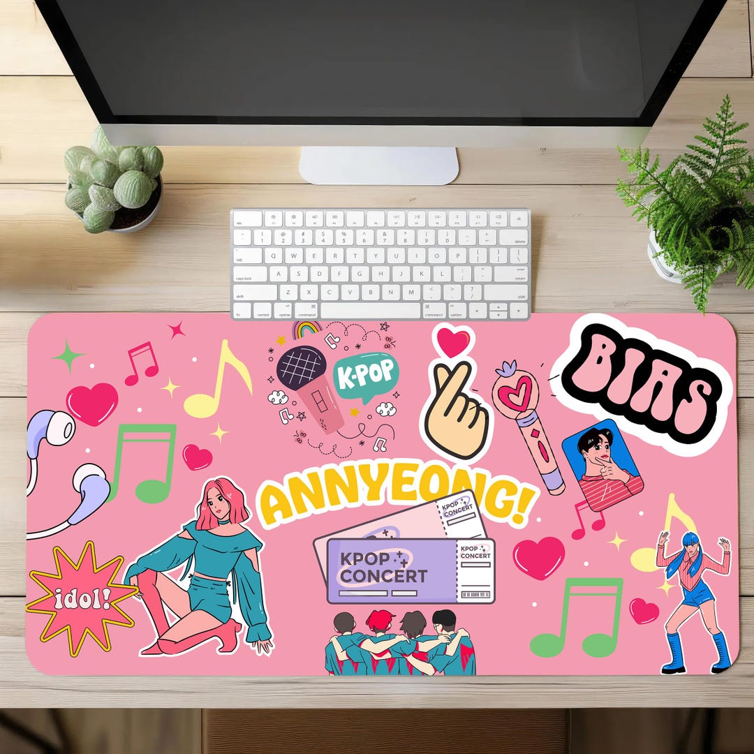 Pink Kawaii Kpop Desk Mat | Kpop Idol Gaming Mouse Pad | Large Desk Pad ...