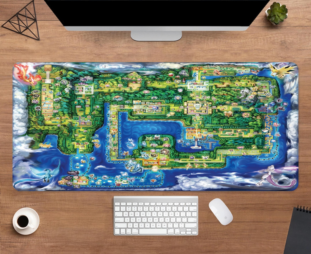 Pokemon Kanto Map Desk Mat | Kantopark Mouse Pad | Large Desk Pad ...