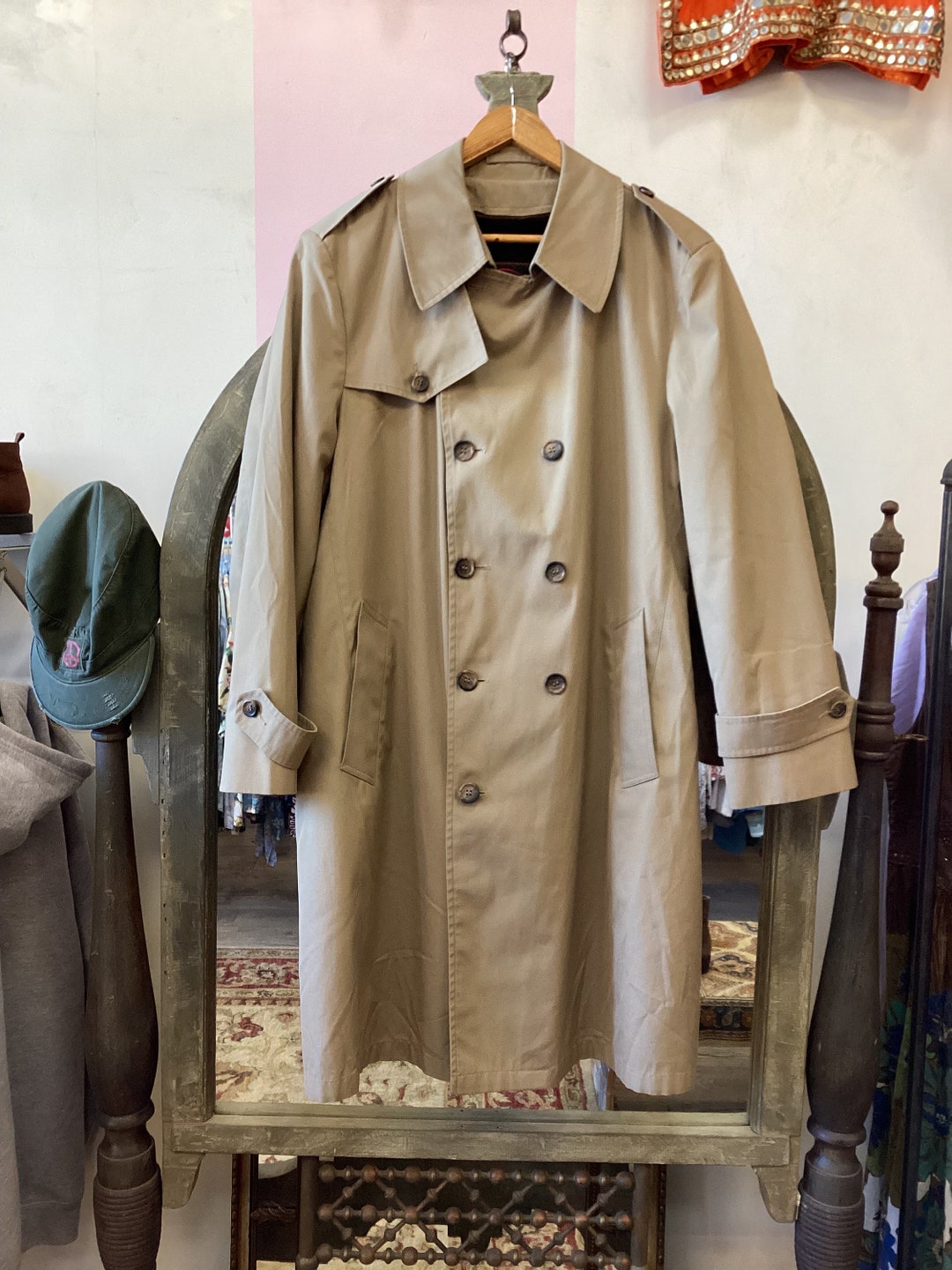 Sz 42 Botany 500 Trench Coat Vintage Fur-lined Double-breasted Overcoat ...