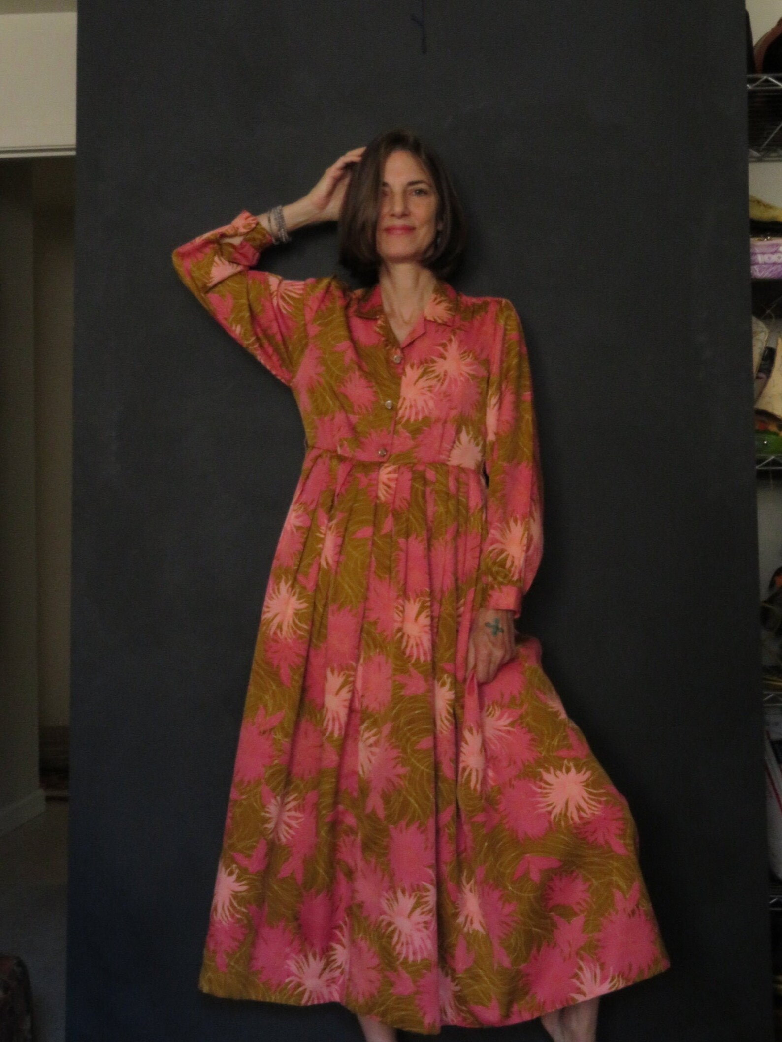 60s Vintage Floral Rayon Gown Homemade Casual Fun Dress | Etsy