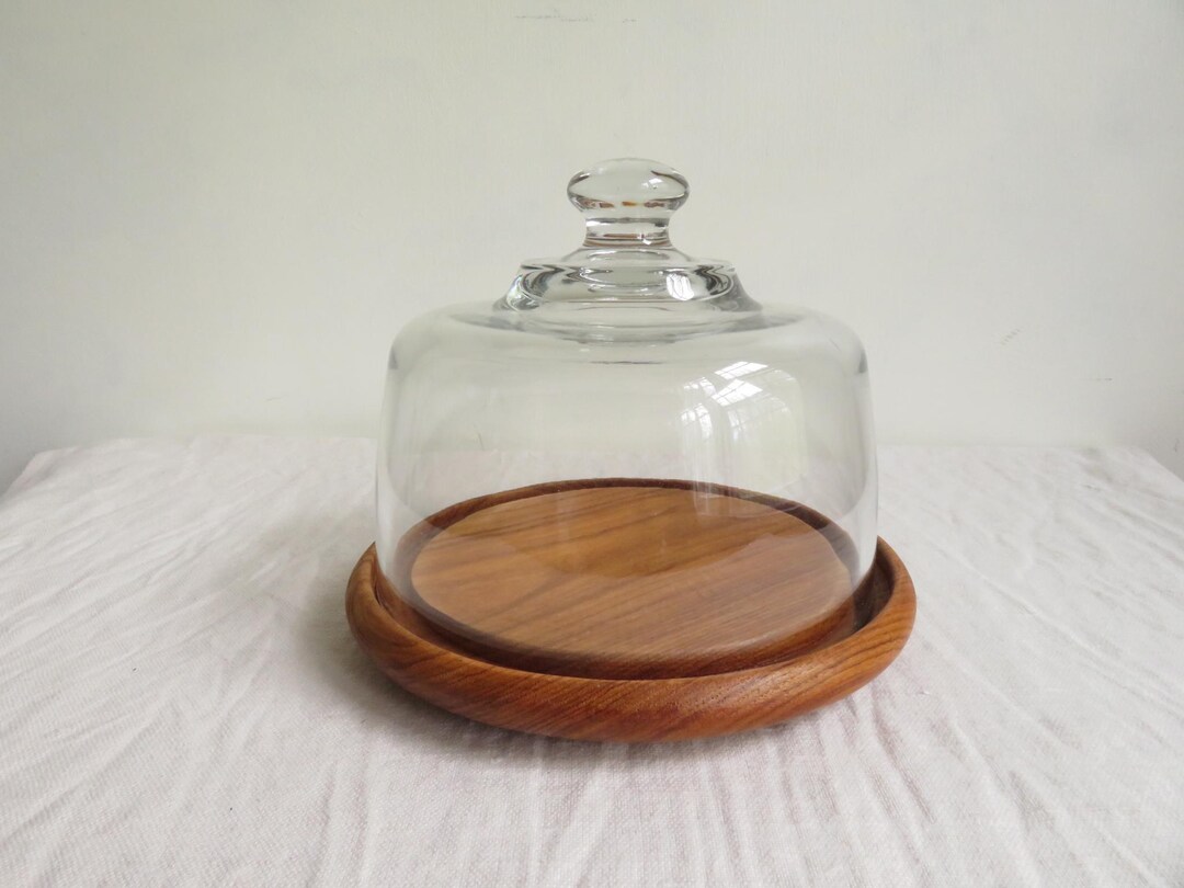 Vintage Cheese Cloche Teak W/ Glass Dome Cheese Serving Tray - Etsy