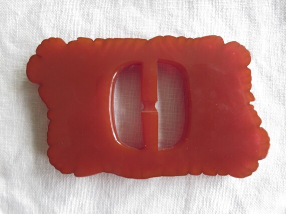1930s Bakelite Belt Buckle Carved Floral Bakelite Buc… - Gem