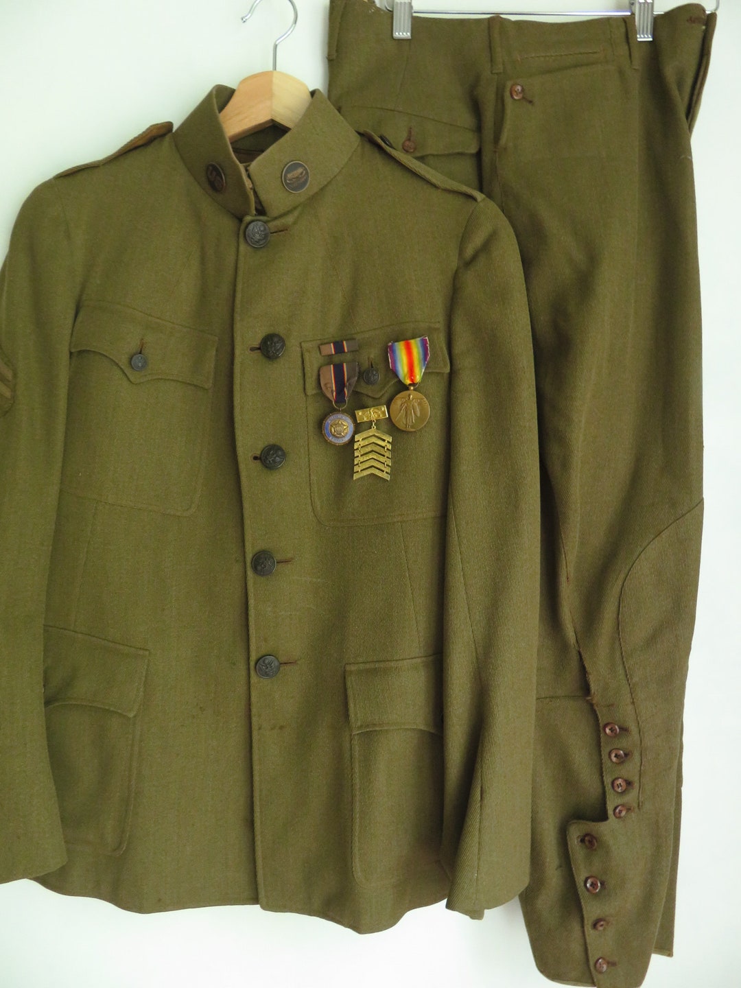 WW1 US Army Uniform C1918 Khaki Wool Insignia, Tunic & Jodhpurs, Leg ...