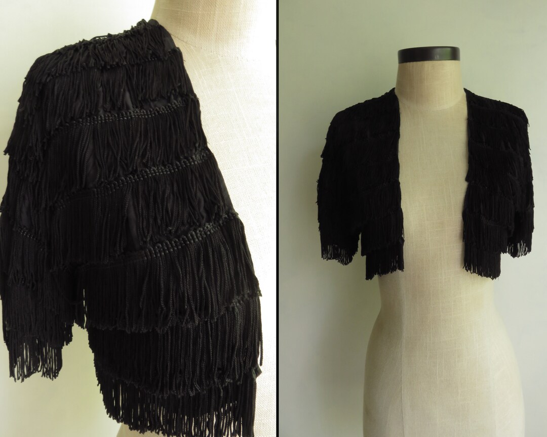 1920s Black Silk Fringe Bolero Jacket Flapper Gatsby Top Evening Jacket ...