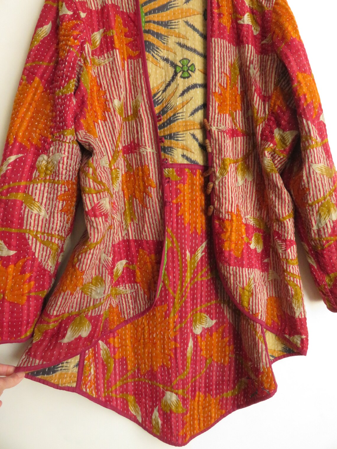 Kantha Coat Handmade Hand Stitched Vintage Floral Print Kantha Size ...