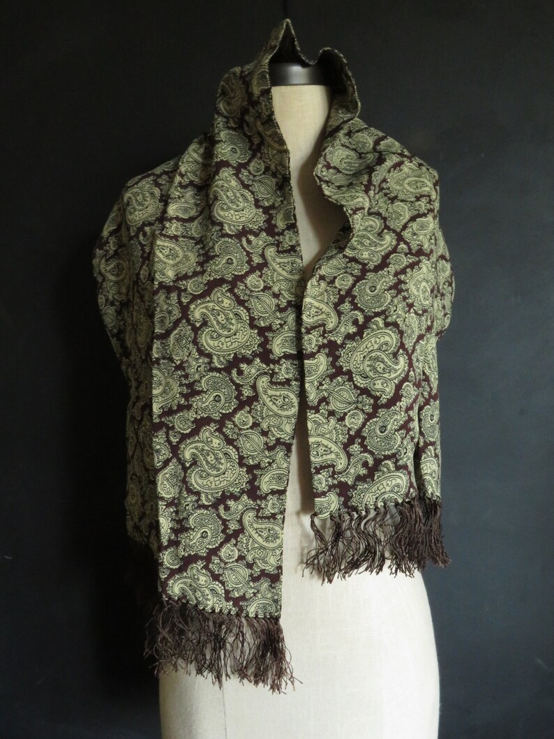 Brown Paisley Opera Scarf Silk Fringe Long Silk Crepe Vintage - Etsy