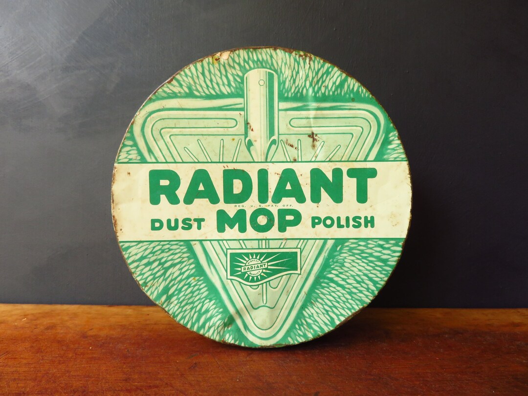 40s Round Vintage Tin Radiant Dust Mop Polish Metal Container Midway ...