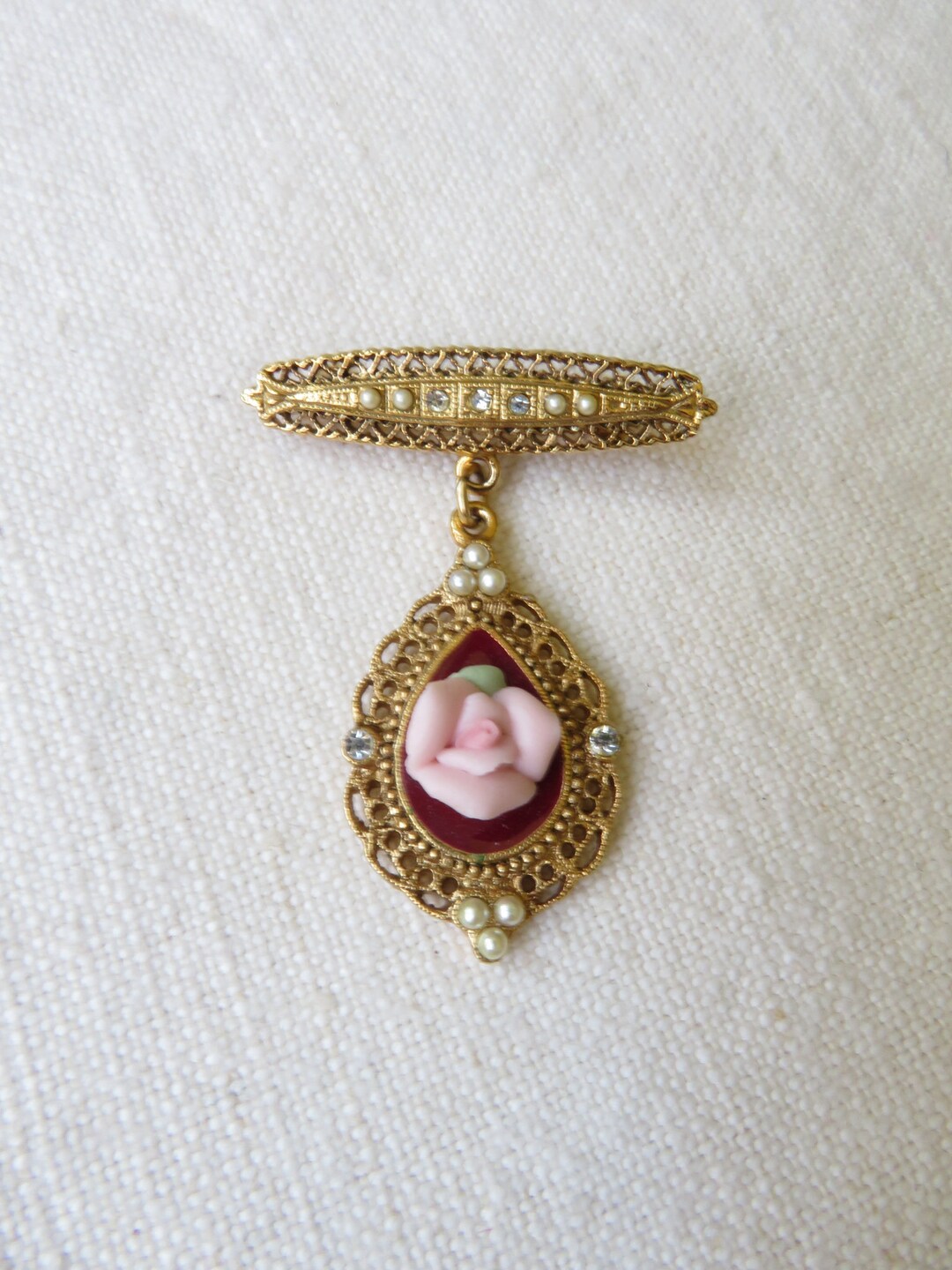 Victorian Style Brooch Pink Rose Pin - Etsy