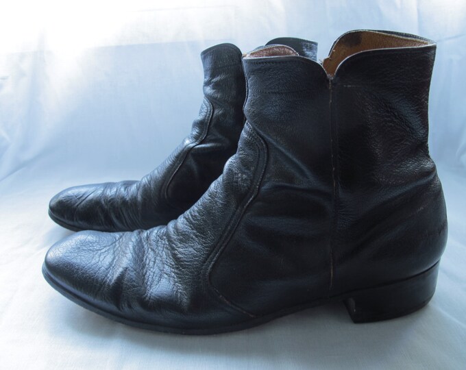 Vintage Black Leather Boots Men's 11 1/2 Rock N' Roll Zip-up Ankle ...