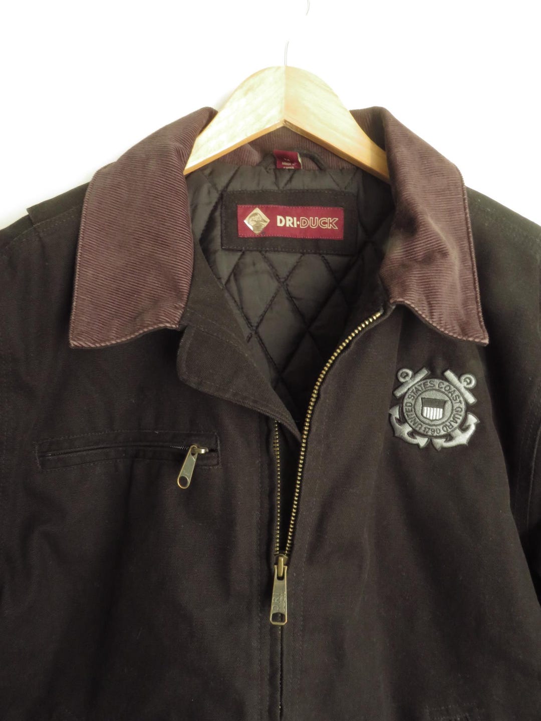 US Coast Guard Jacket Dri-duck Heavy Black Canvas Corduroy Collar Size ...