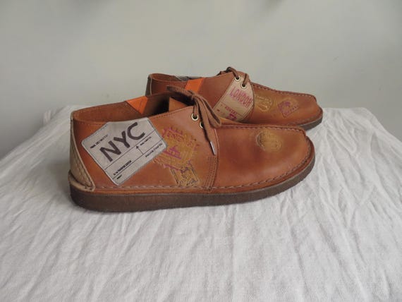 10.5 Men s Clarks Desert Trek Leather Shoes 90s Vintage Shoes Crepe Soles Travel Luggage Label Design Art to wear Boho Shoes Etsy