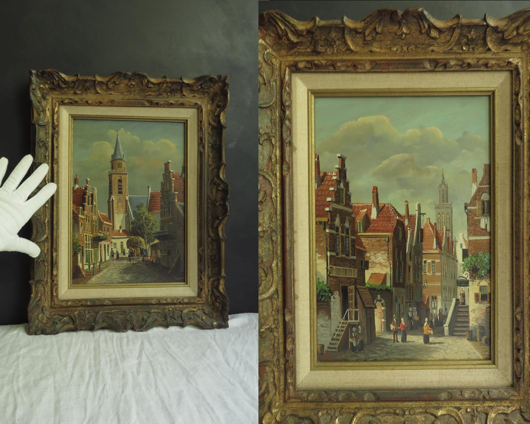 PAIR of Antique Dutch Oil Paintings Village Netherlands Dutch School of ...