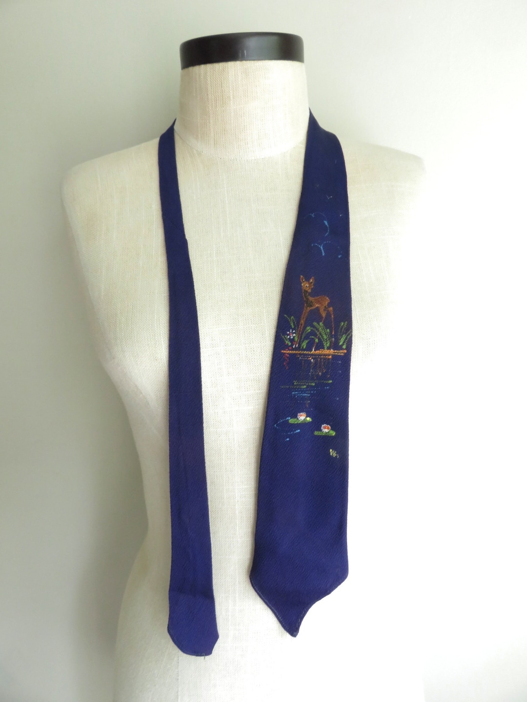 Vintage Hand Painted Deer Necktie Child's Necktie Deer With Pond Lilies ...