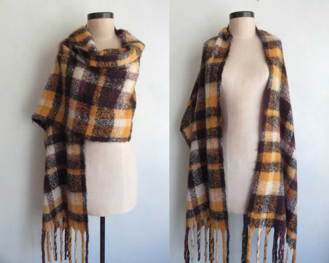 100% Mohair Angora Tartan Wrap Yellow Black & White Plaid Shawl - Etsy