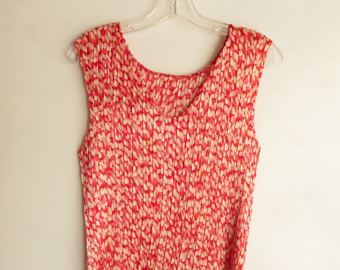 Silk Plisse Red & Pink Blouse Pleated Tank Top Sleeveless Silk Plisse ...
