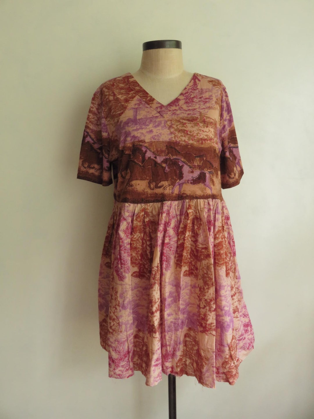 L Pink Toile Horse Print Dress Baby Doll Dress - Etsy