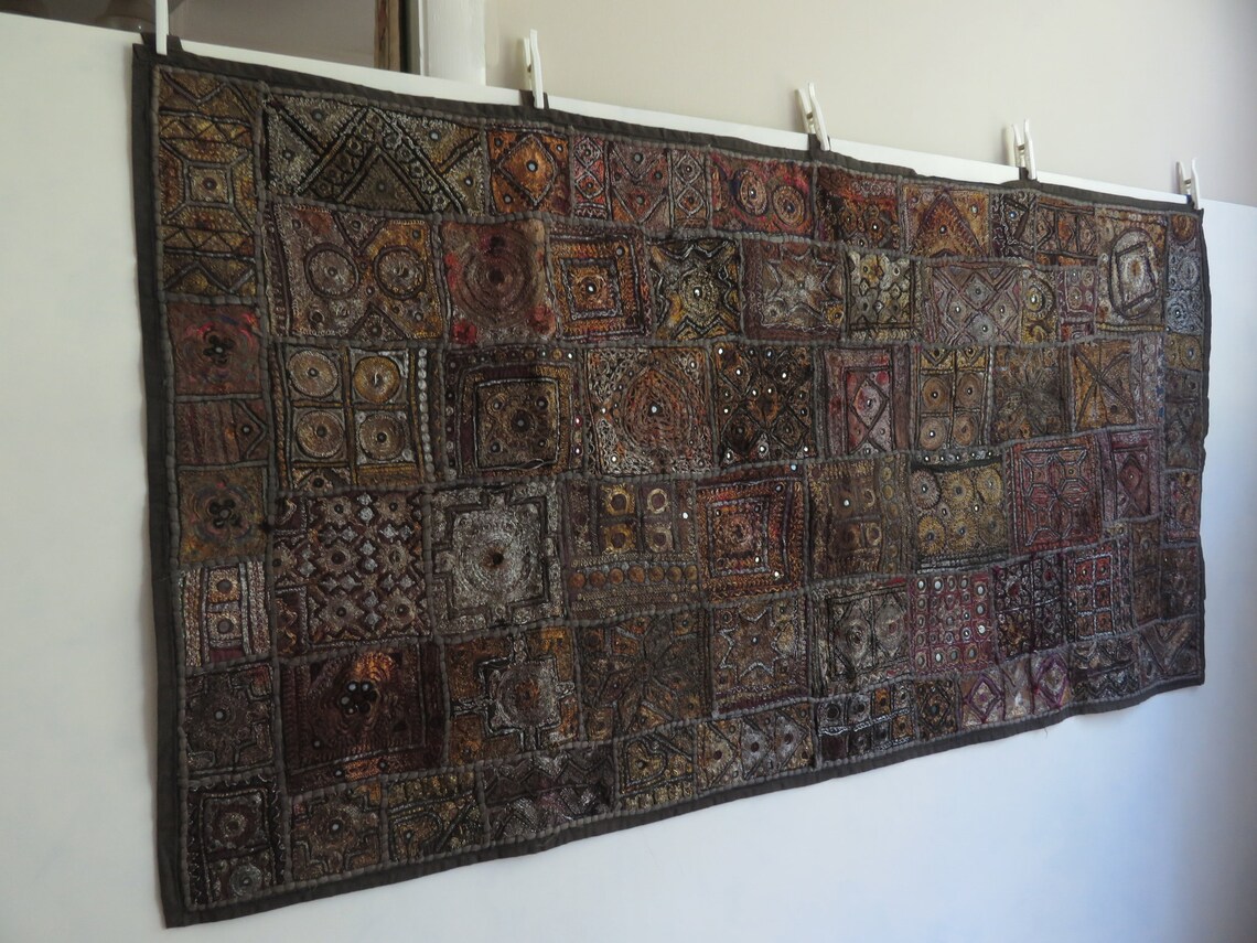 Large 1920s Gujarati Zardozi Tapestry Antique Banjara Patchwork Wall ...